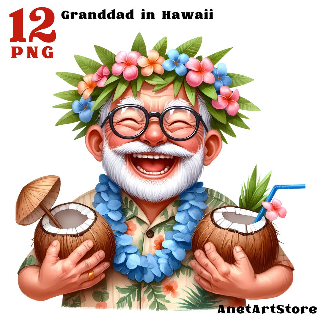 Granddad in Hawaii Clipart, Grandfather Clipart, Tropical Clipart ...
