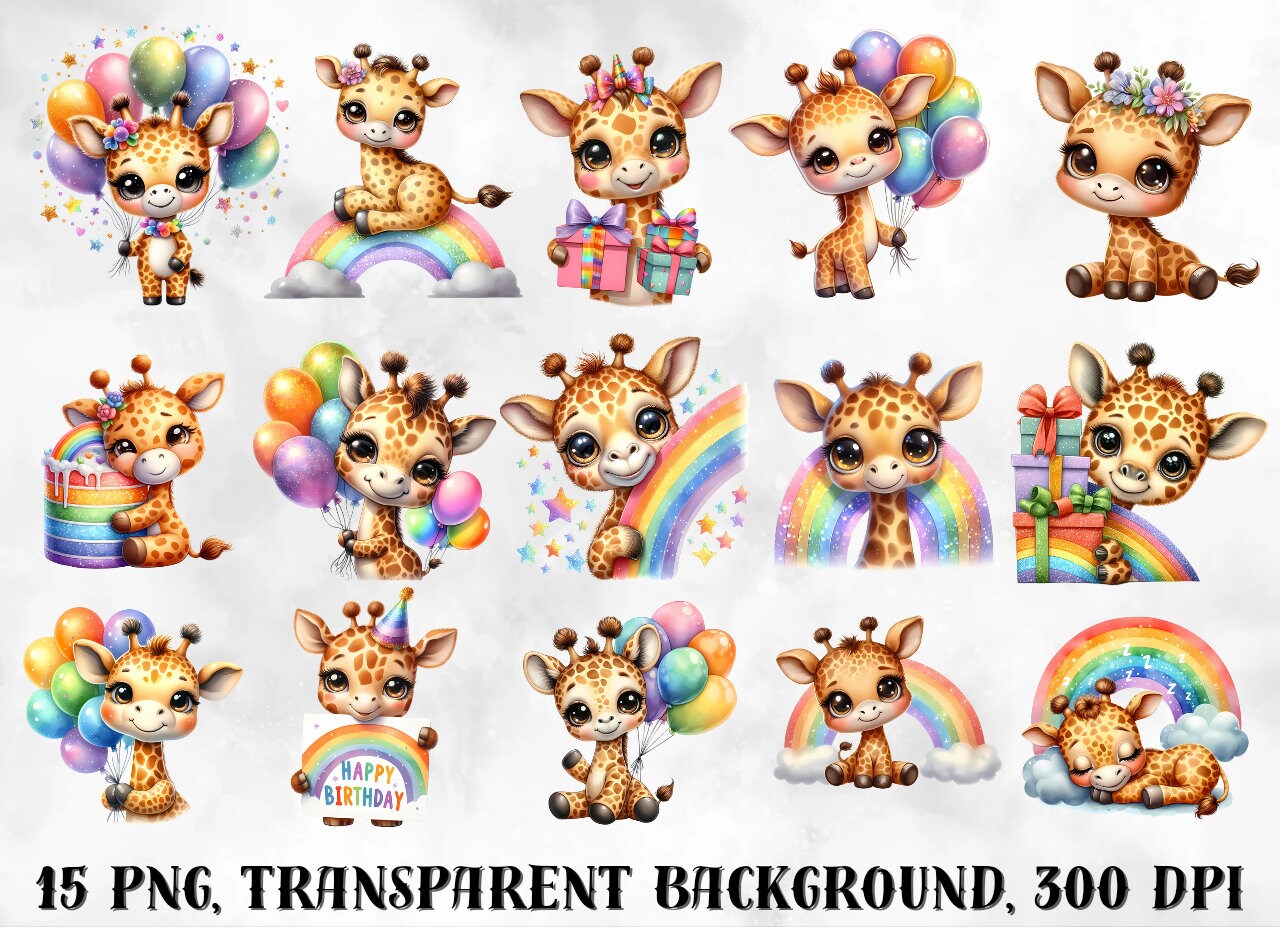 Giraffe Clipart Birthday Giraffe Rainbow Clipart Birthday Clipart Cute ...
