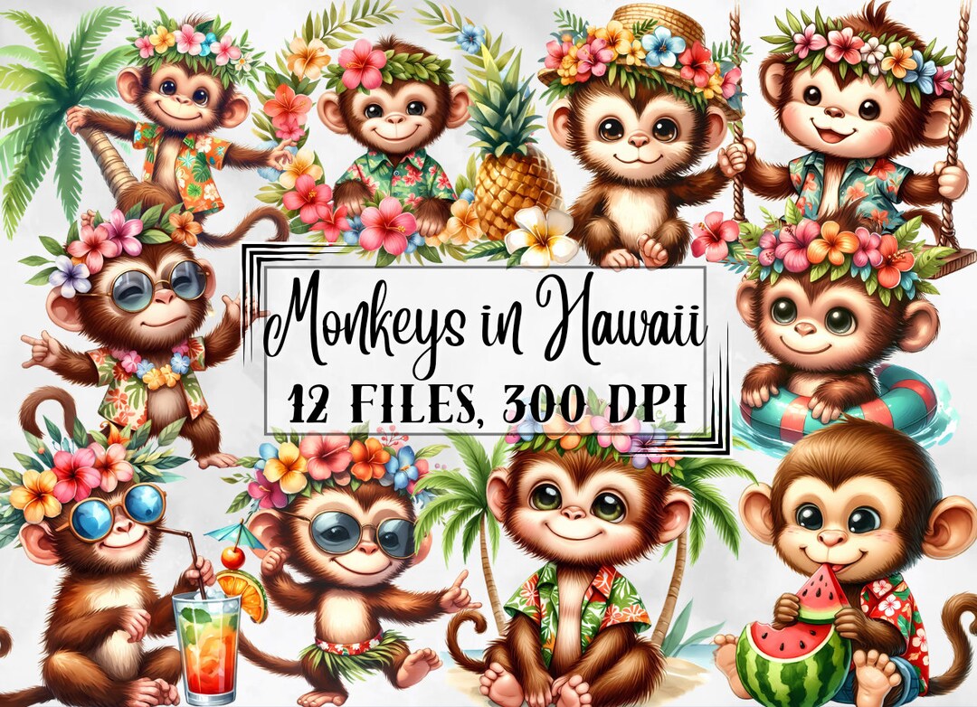Monkey Clipart, Monkeys Clipart, Tropical Clipart, Hawaii, Printable ...