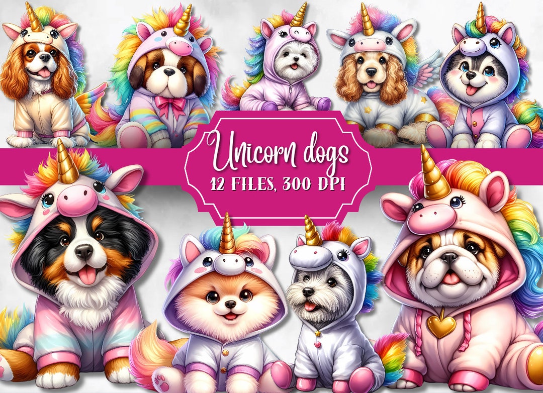 Unicorns Clip Art, Cute Unicorn Dogs Clip Art, Unicorn Puppies, B'day ...