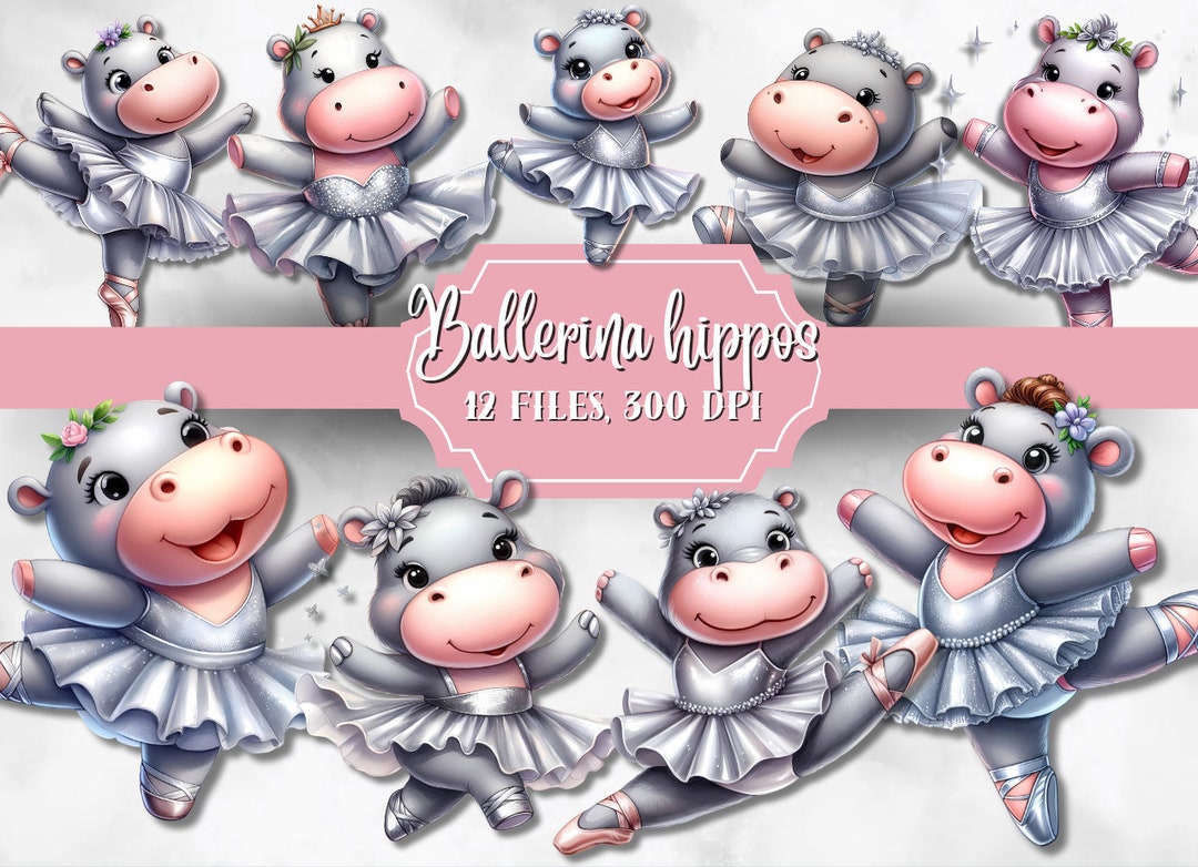 Hippos Clip Art, Cute Hippos Ballerinas Clip Art, Ballet Sublimation, B ...