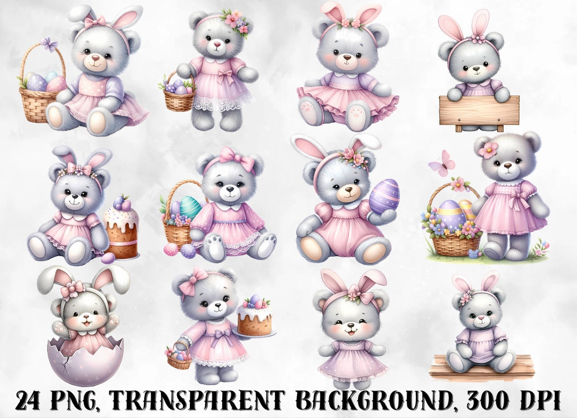 Easter Clipart, Easter Bears Clip Art, Easter Sublimation, Easter ...