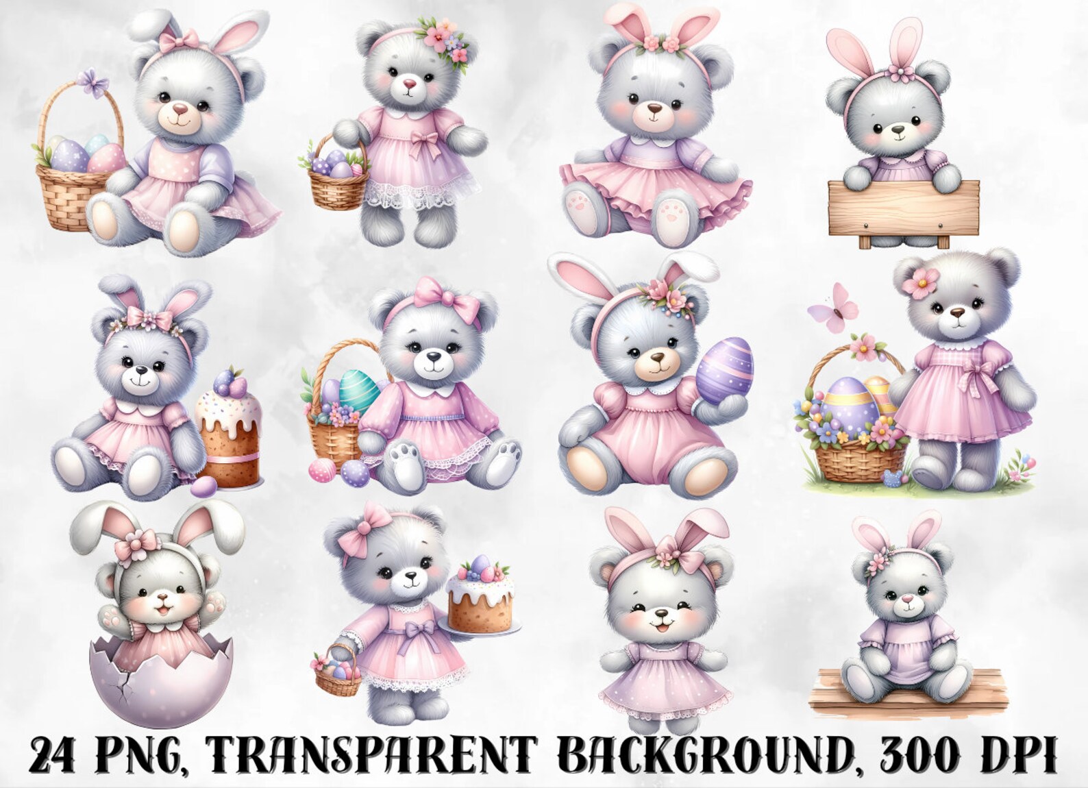 Easter Clipart, Easter Bears Clip Art, Easter Sublimation, Easter ...