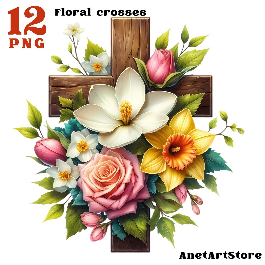 Floral Cross Clipart Religious Clipart Spring Clipart Christian Clipart ...