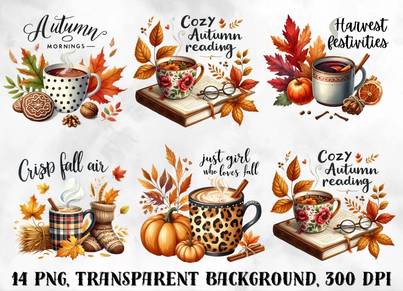Autumn Clipart, Cozy Autumn Png, Autumn Sublimation, Coffee Clipart ...
