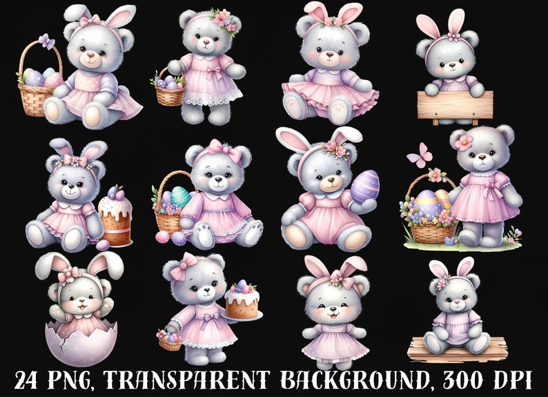 Easter Clipart, Easter Bears Clip Art, Easter Sublimation, Easter ...