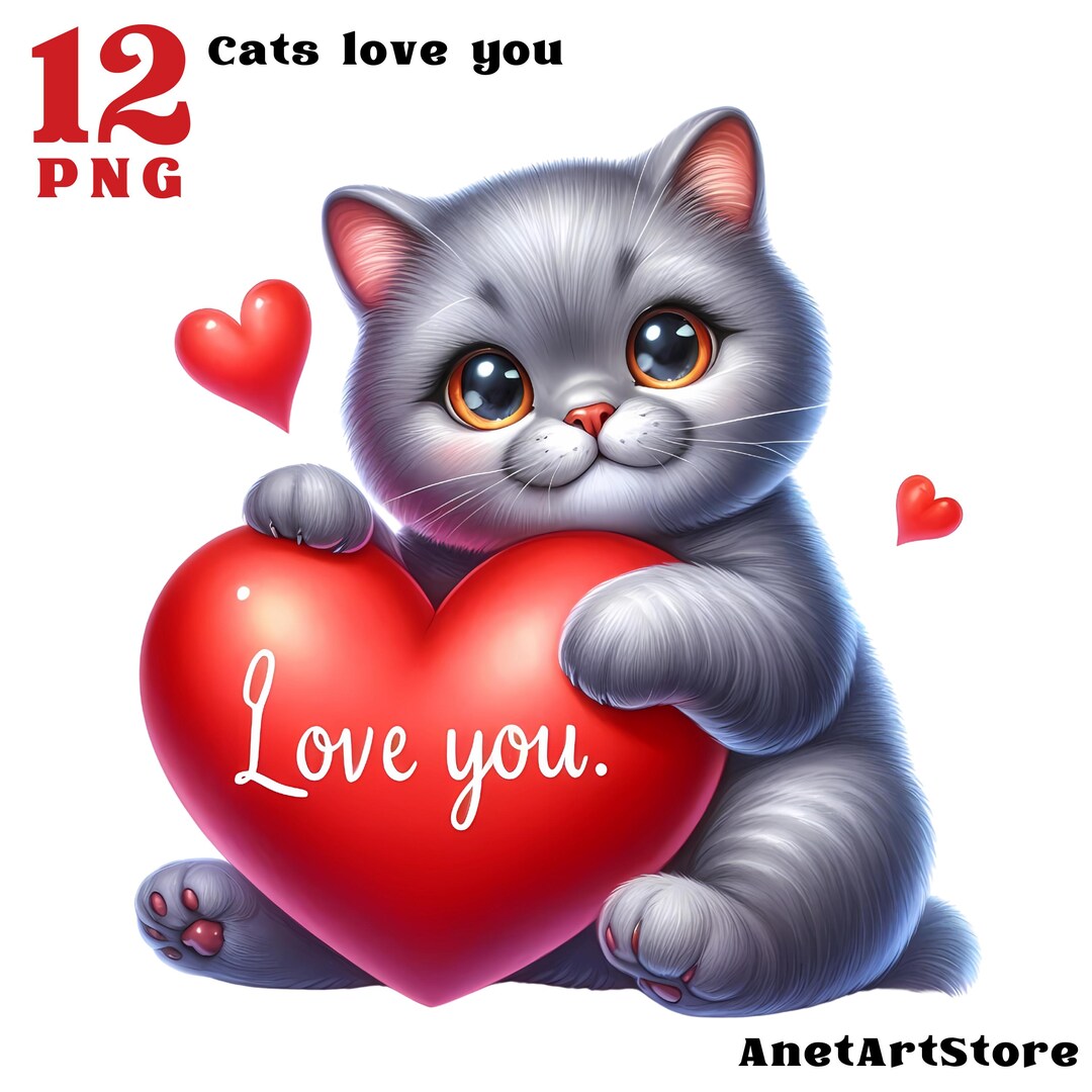 Cat Clipart Kitty Clipart Valentine Clipart Kitty Love Clipart Cat ...