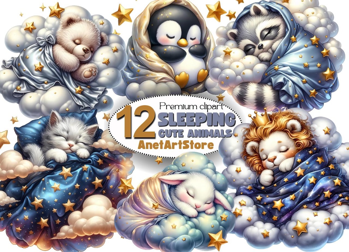 Sleeping Clipart, Cute Sleeping Animals Clipart, Baby Animals ...