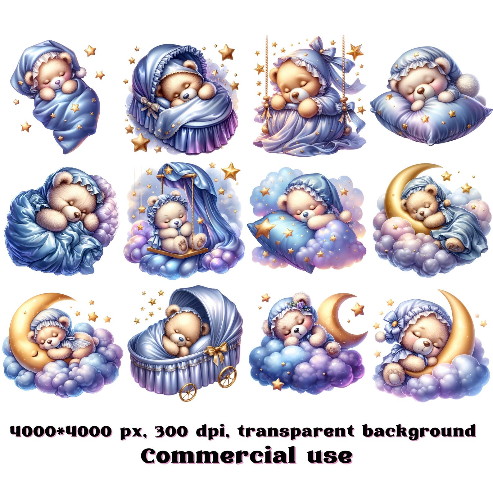 Teddy Bear Clipart, Cute Baby Bear Png, Sleeping Bear, Bedroom Clip Art ...