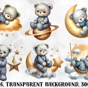 Teddy Bear Clipart, Sleeping Bear Clipart, Teddy Bear Png, Bedroom Clip ...