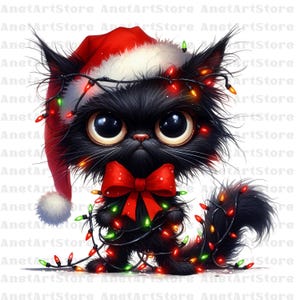 Black Cat Clipart, Christmas Cat Clipart, Christmas Black Cat, Angry ...