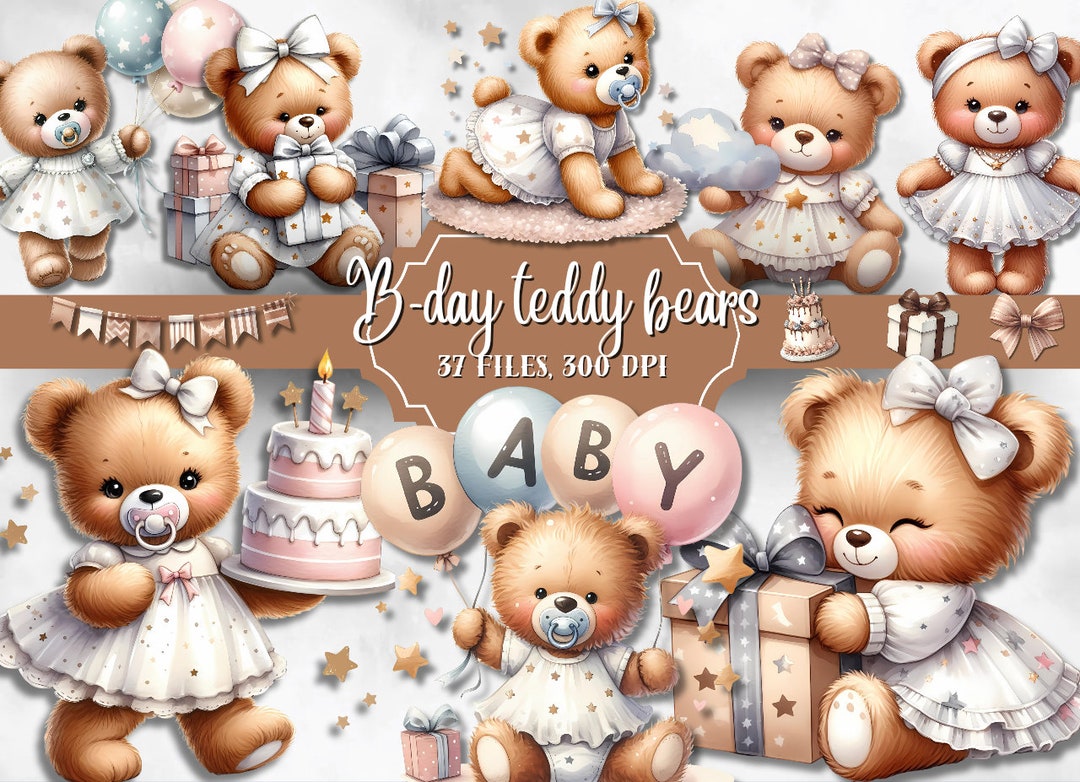 B'day Teddy Bears Clipart, Clipart Bears, Cute Baby Bears, Birthday ...