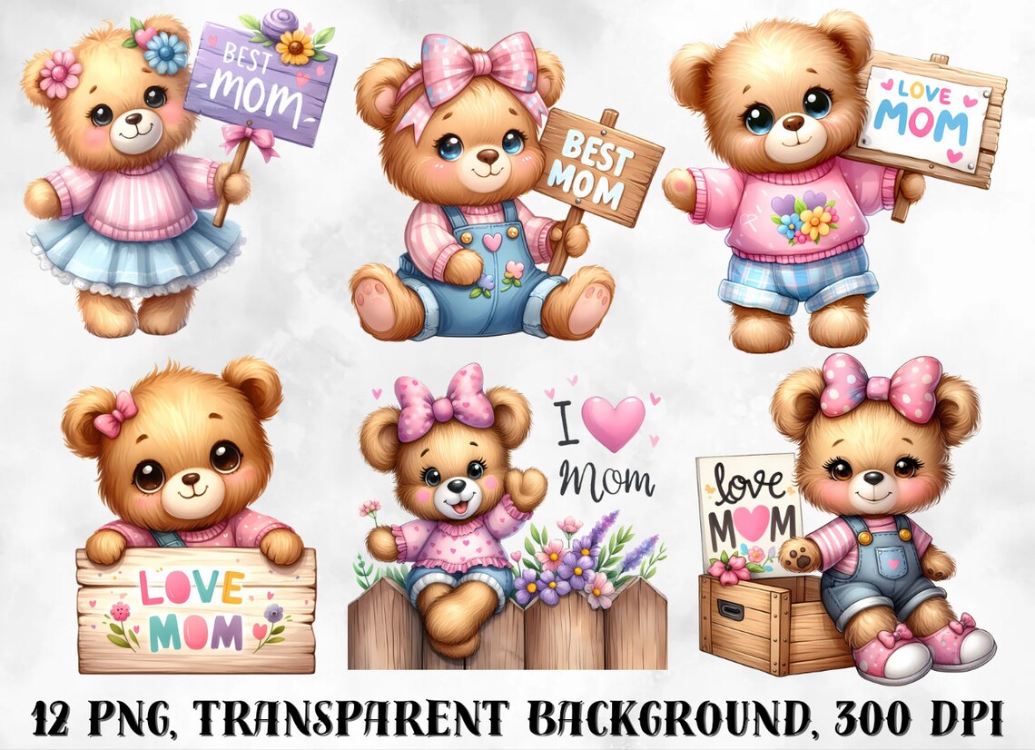 Spring Clipart, Spring Teddy Bears Png, Mothers Day Clipart, Teddy Bear ...