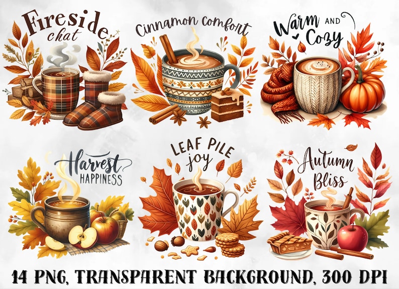 Autumn Clipart, Cozy Autumn Png, Autumn Sublimation, Coffee Clipart ...