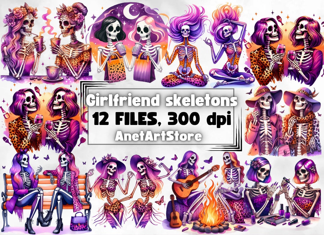 Skeleton Clipart Halloween Png Spooky Clipart Skull Clipart Wall Art Decor Printable