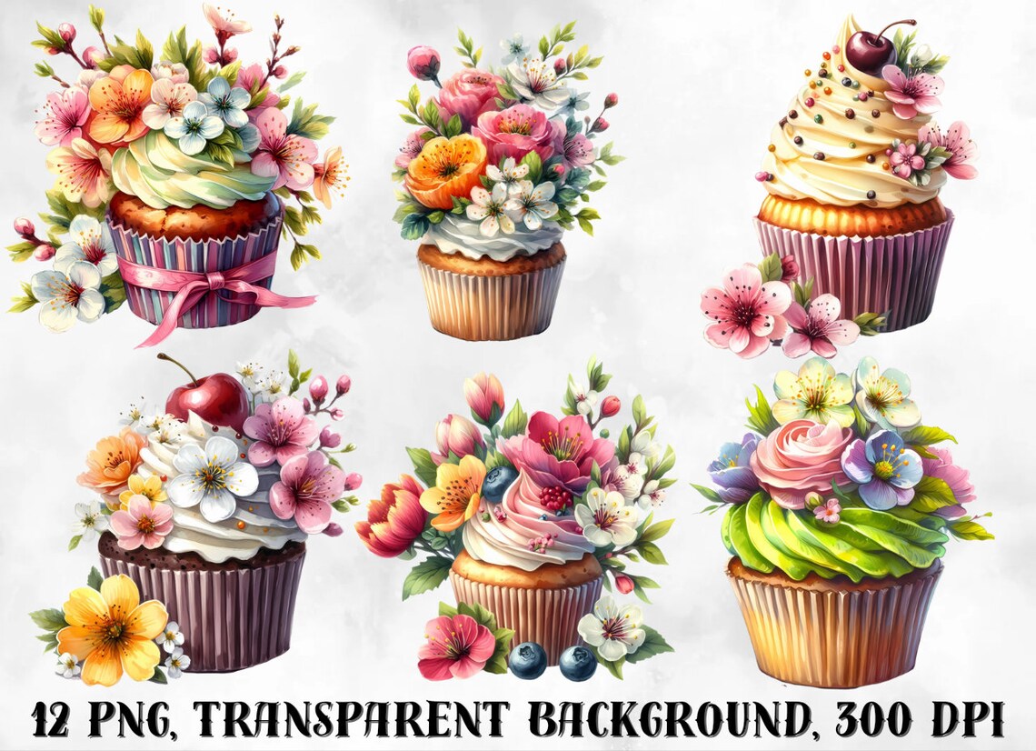 Cupcake Clipart, Spring Cupcakes Png, Flowers Clipart, Bakery Clipart ...