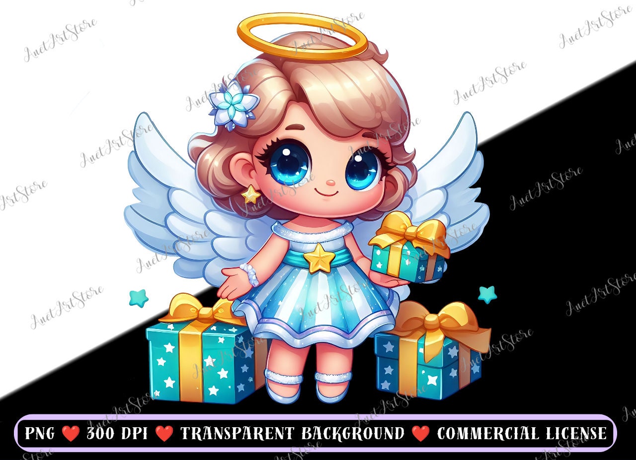 Angel Girl Png, Cute Angels in Dresses With Gifts, Angels Bandle Png ...