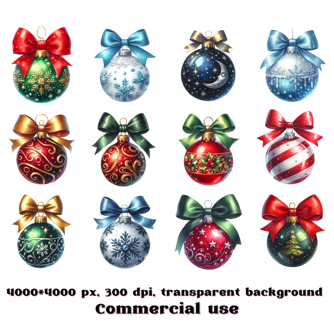 Christmas Tree Ornaments Clipart, Christmas Clipart, Holiday Png, New ...