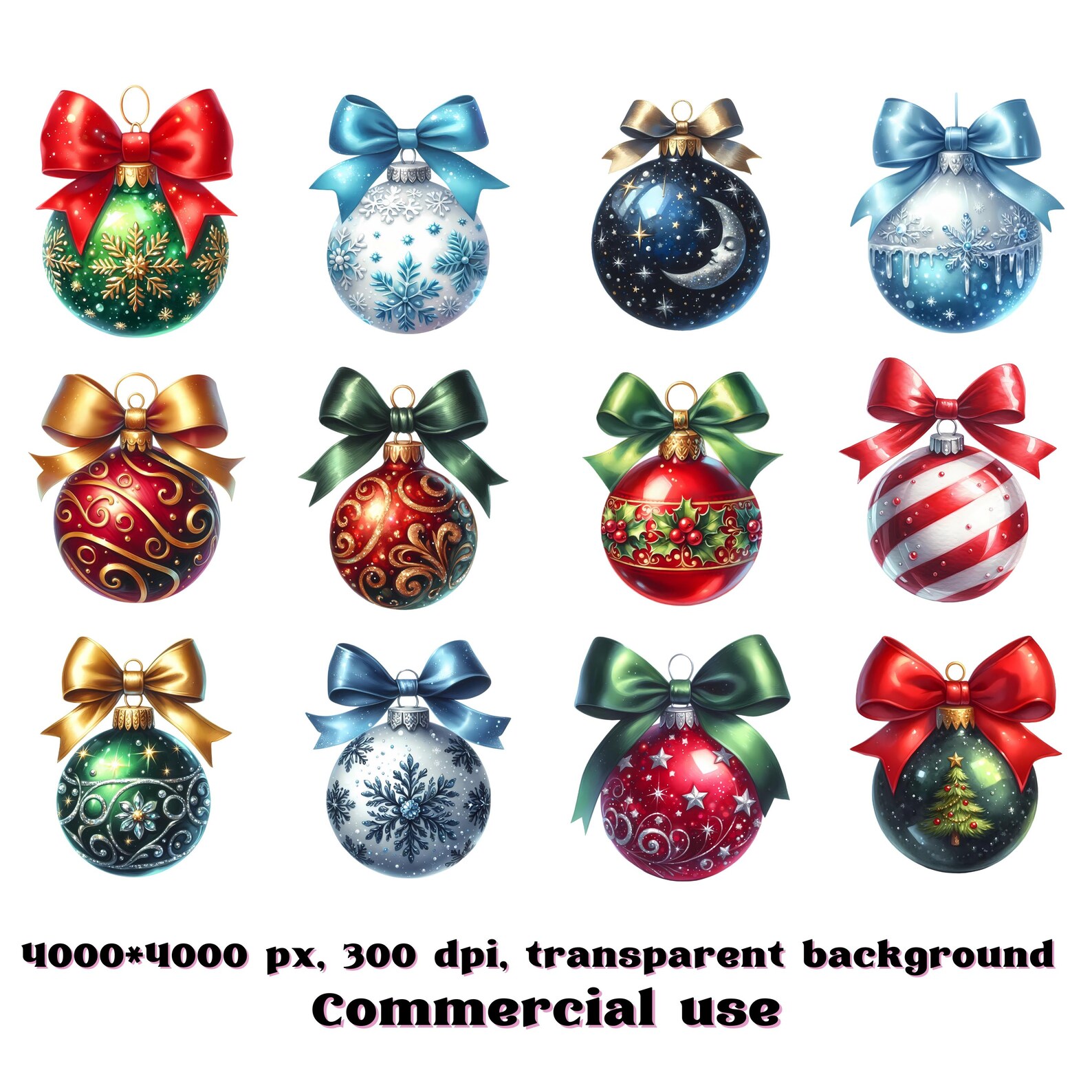Christmas Tree Ornaments Clipart, Christmas Clipart, Holiday Png, New ...