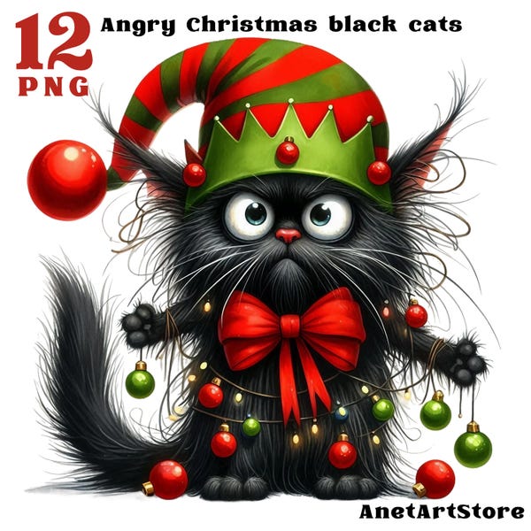 Green Angry Christmas Cat - Etsy