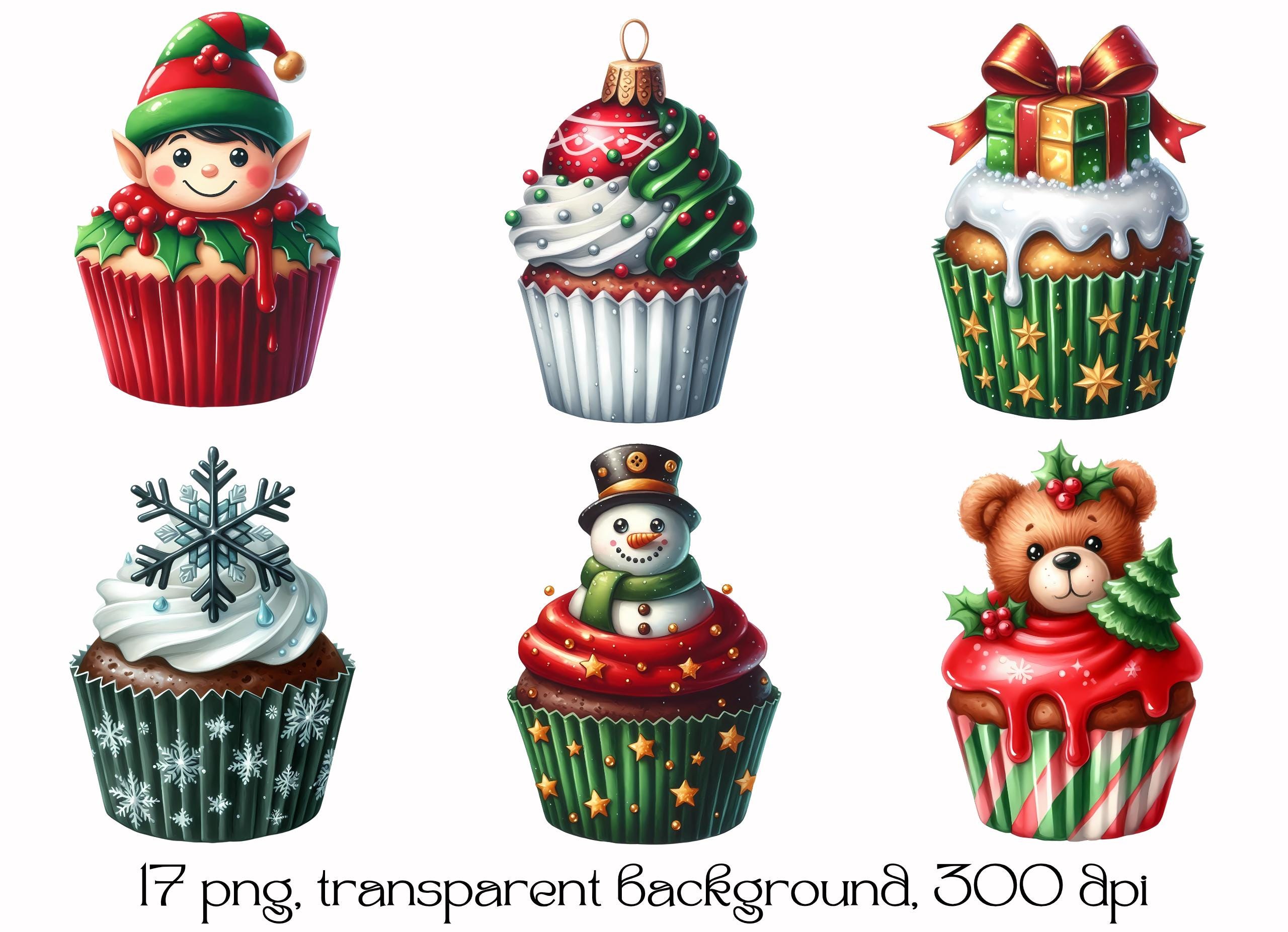 Cupcake Clipart, Christmas Cupcake Png, Winter Clipart, Bakery Clipart ...