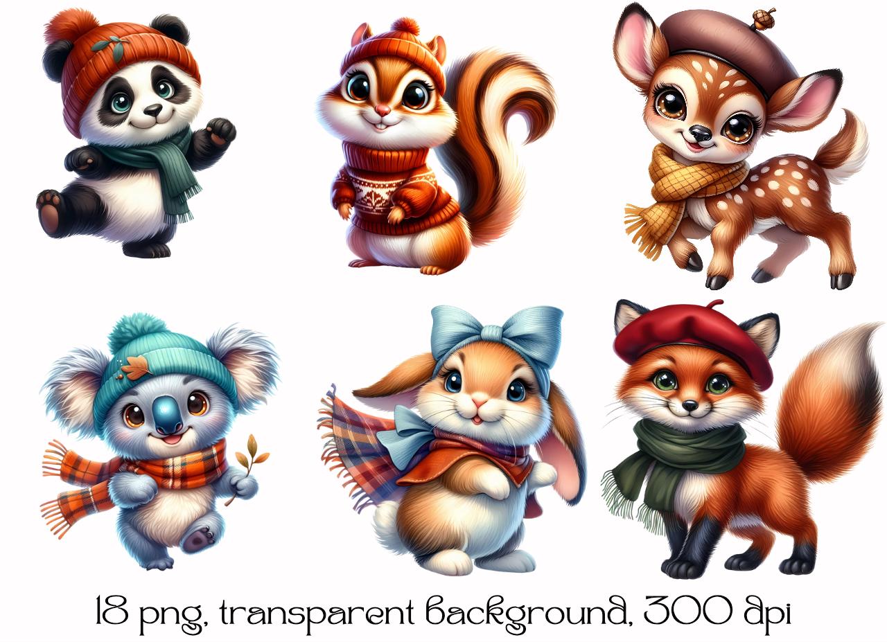 Fall Clipart, Autumn Clipart Cute Animals Clipart Cozy Autumn Clipart ...