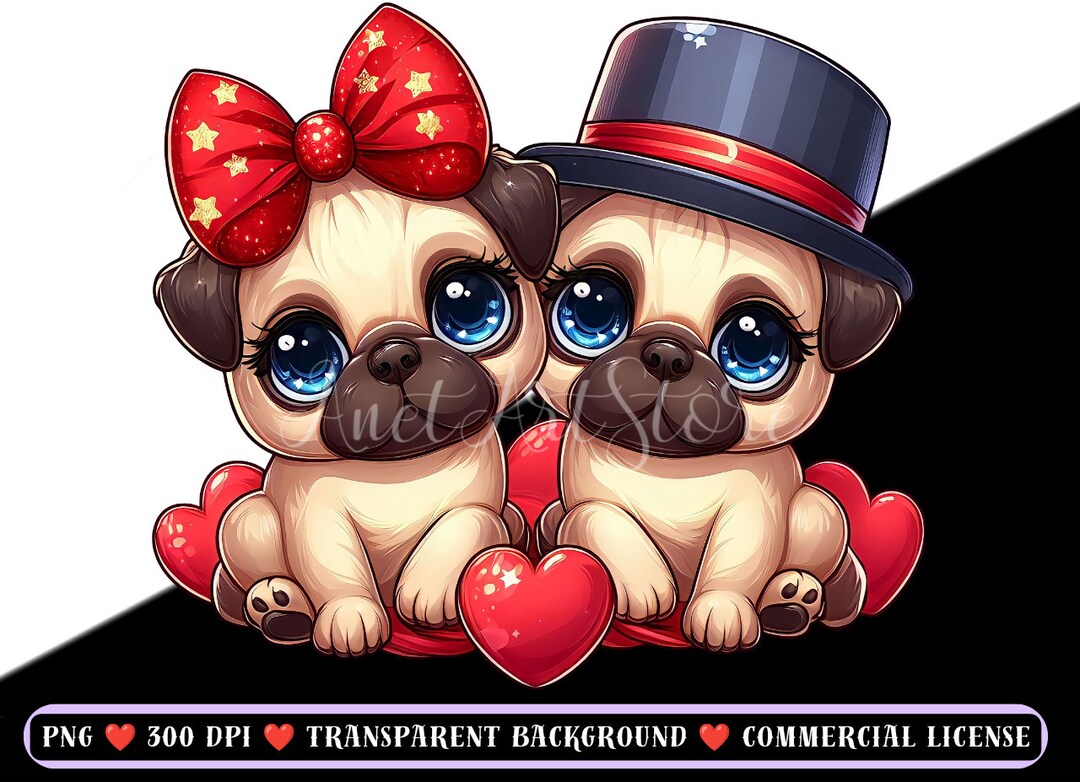 Pug Png, Cute Pug in Love, Puppy Png, Valentine's Day Png, Dog in Love ...