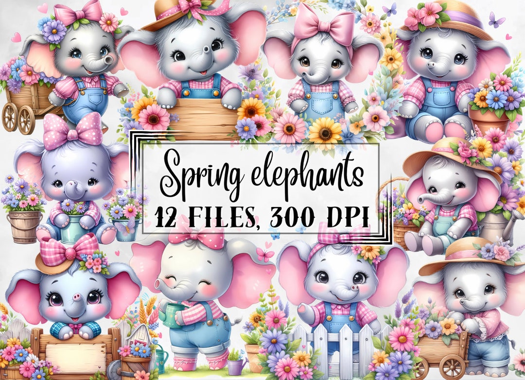 Spring Clipart, Spring Elephant Png, Mothers Day Clipart, Elephant ...