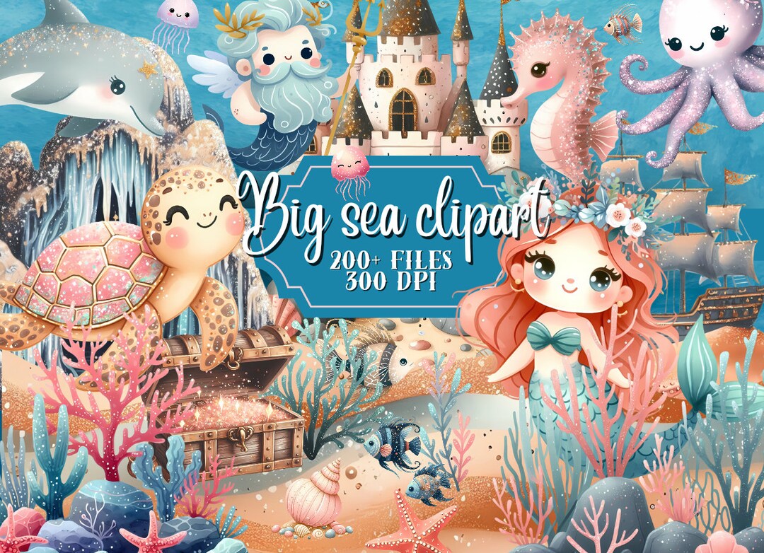 Mermaids Clipart, Sea Clip Art, Ocean Creatures Png, Turtle, Seahorse ...