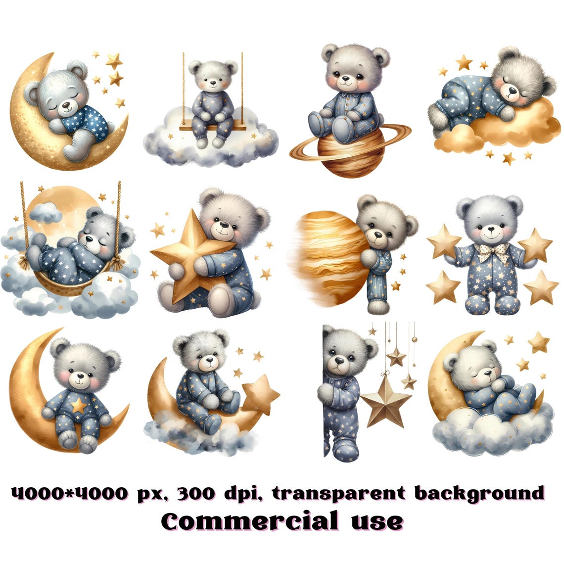 Teddy Bear Clipart, Sleeping Bear Clipart, Teddy Bear Png, Bedroom Clip ...