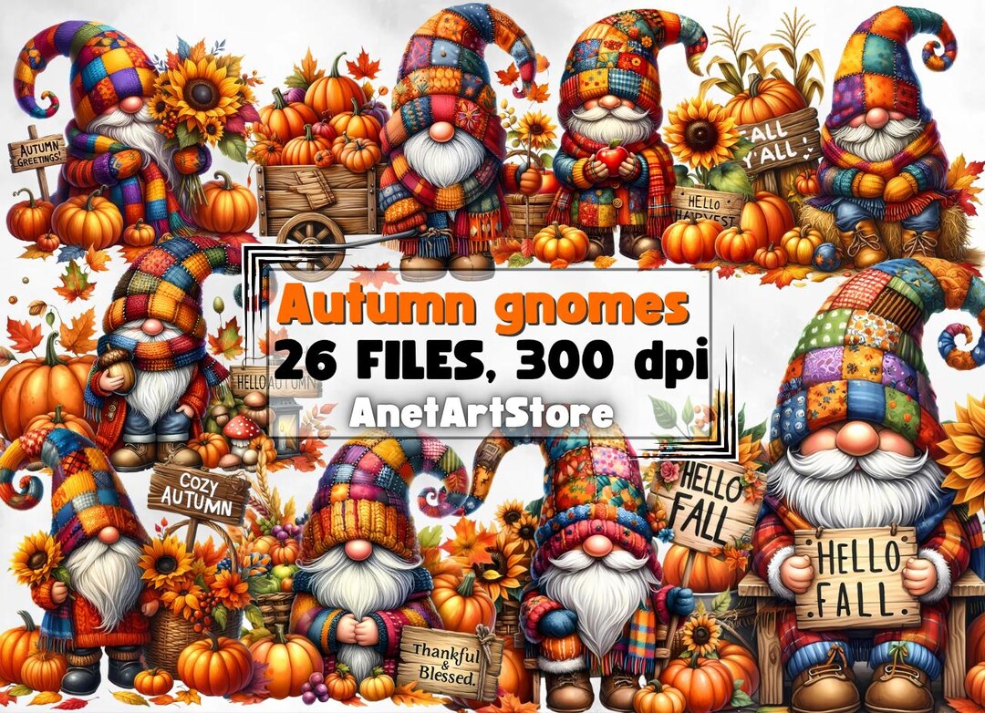 Gnome Clipart, Fall Gnome Clipart, Gnome Png, Watercolour Gnome Autumn ...