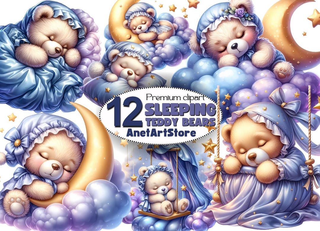 Teddy Bear Clipart, Cute Baby Bear Png, Sleeping Bear, Bedroom Clip Art ...