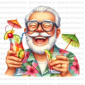 Granddad in Hawaii Clipart, Grandfather Clipart, Tropical Clipart ...