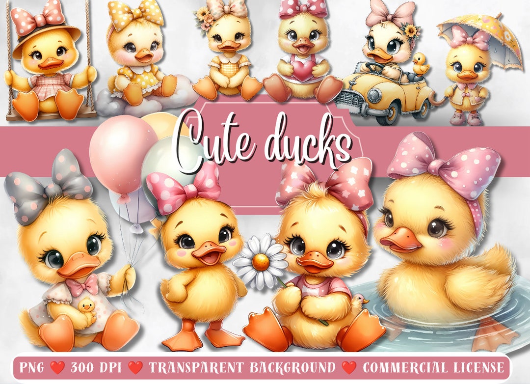 Ducks Clip Art, Cute Ducks Clipart, B'day Wall Art Decor, Printable ...