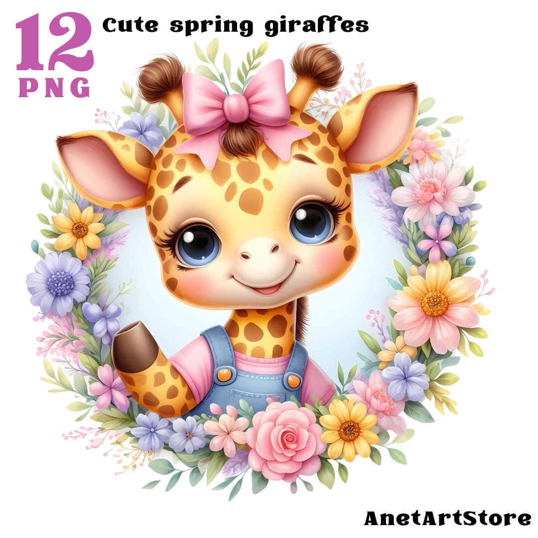 Spring Giraffe Clipart, Cute Giraffe PNG, Floral Giraffe, Baby Giraffe ...