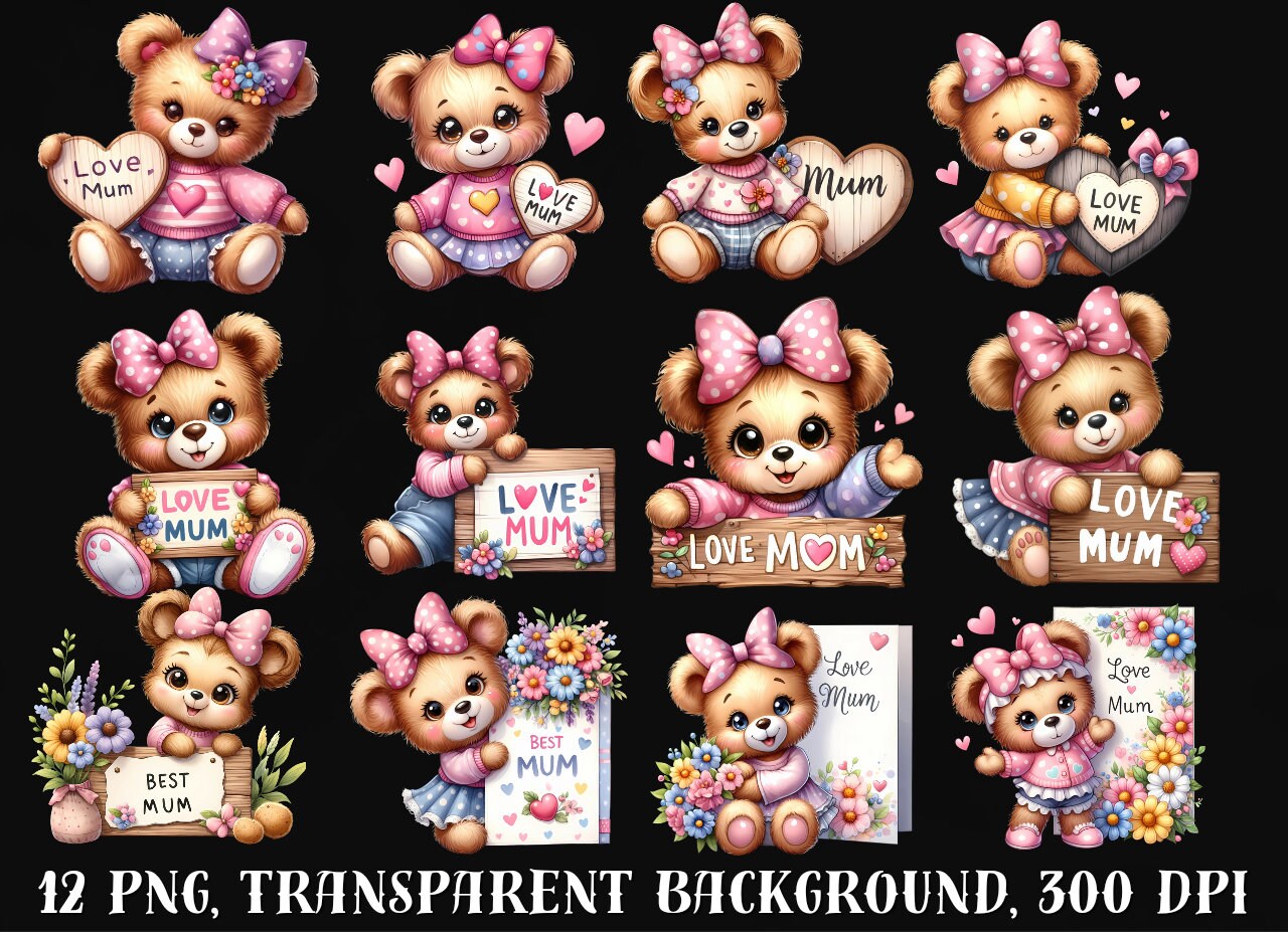 Spring Clipart, Spring Teddy Bears Png, Mothers Day Clipart, Teddy Bear ...