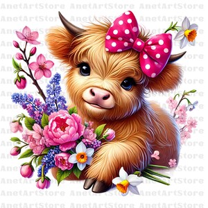 Spring Clipart Spring Highland Cow Clipart Png Cute Spring Cow Cub ...