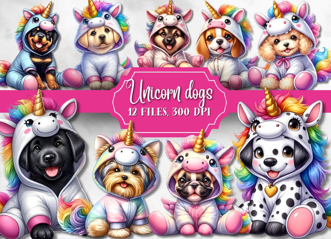 Unicorns Clip Art, Cute Unicorn Dogs Clip Art, Unicorn Puppies, B'day ...