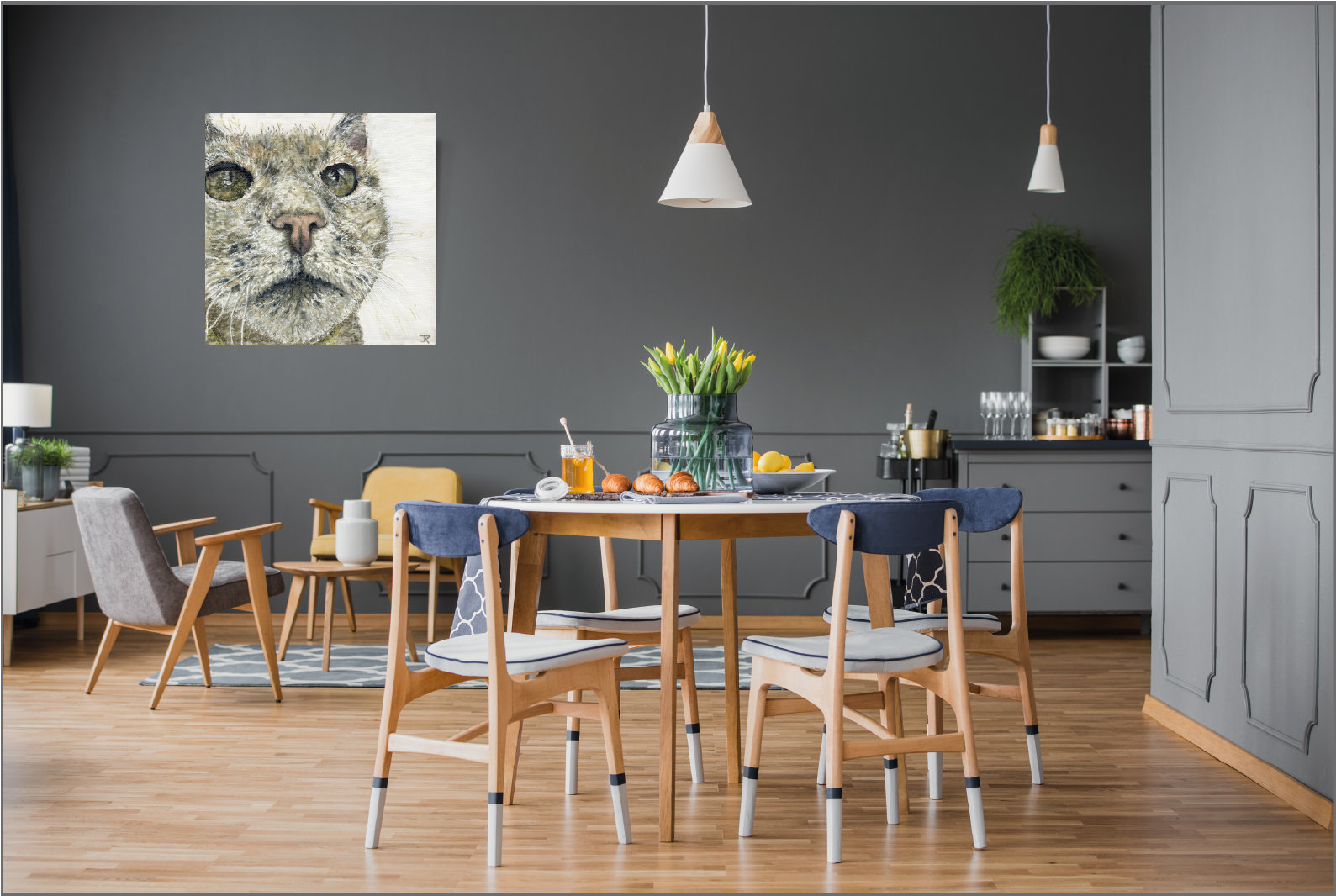 Grey Torbie Cat Painting as Print or Canvas Present for | Etsy