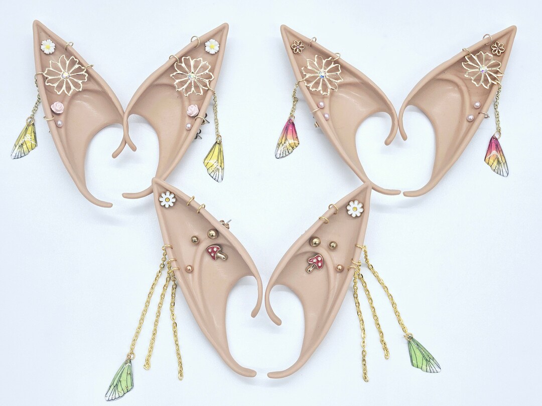 Fairy Wing Gold Pierced Elf Ears Cosplay LARP Ear Cuffs Fantasy Earring ...