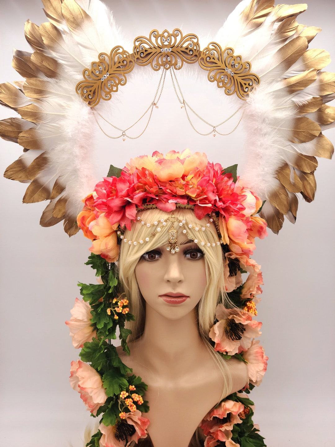 Aphrodite Greek Goddess Feather Wing Floral Flower Valkyrie Headdress ...