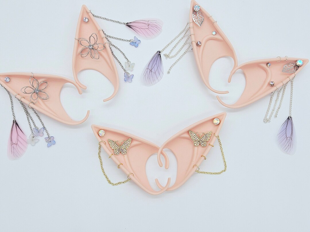 Butterfly Wing Pierced Elf Ears Cosplay Fairy LARP Ear Cuffs Fantasy ...