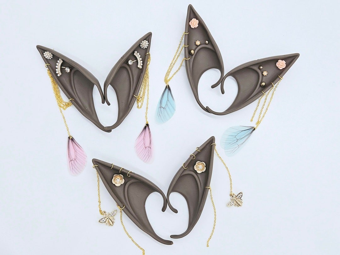 Butterfly Wing Pierced Elf Ears Cosplay Fairy LARP Ear Cuffs Fantasy ...