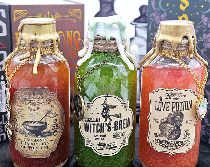Witches Brew, Love Potion, Fortune Potion Color Changing Glass Bottle ...