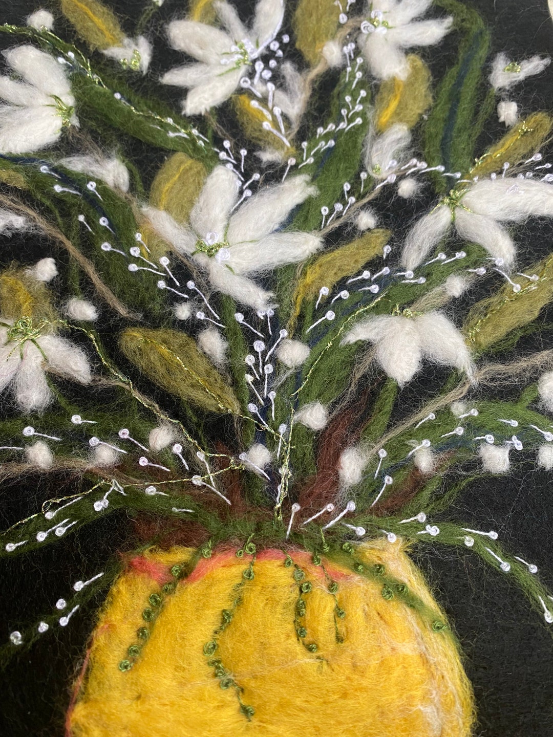 Floral Needle Felted Wool Art for Home Decor. Flowers Yellow Vase ...