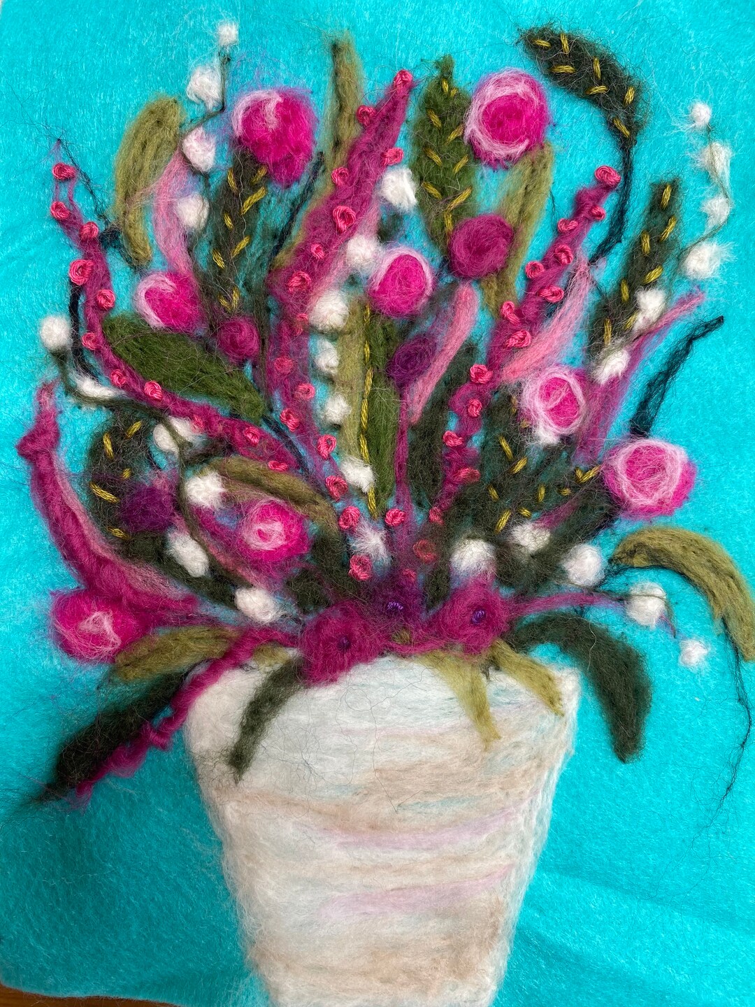 Flowers in a Vase. Needle Felted Wool Art, Original Gift. Wall Art ...
