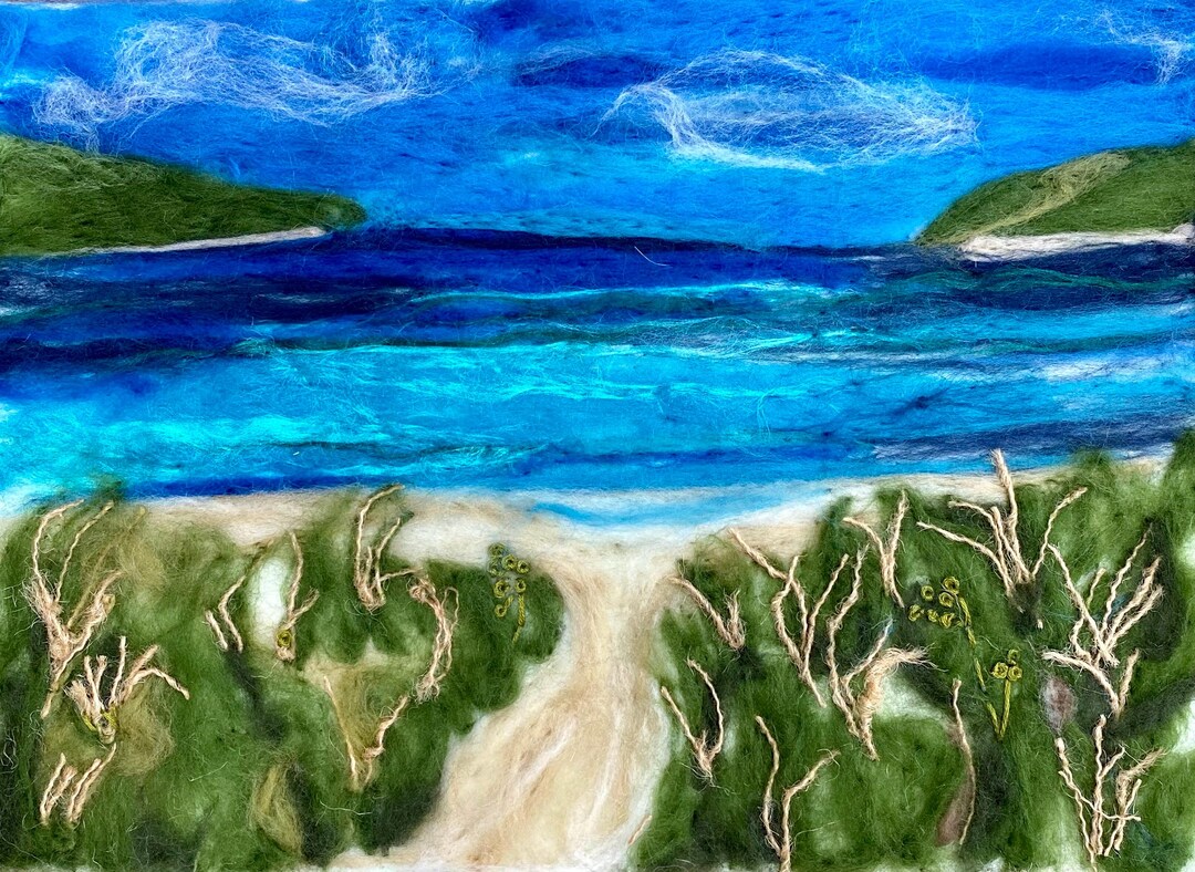 Handcrafted Felt Beach Scene. Path to the Beach. Wall Art, Felted Art ...
