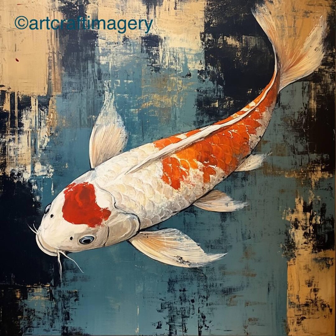 Zen Koi Fish Painting, Wabi-sabi Art, Abstract Japanese Decor, Koi Carp ...