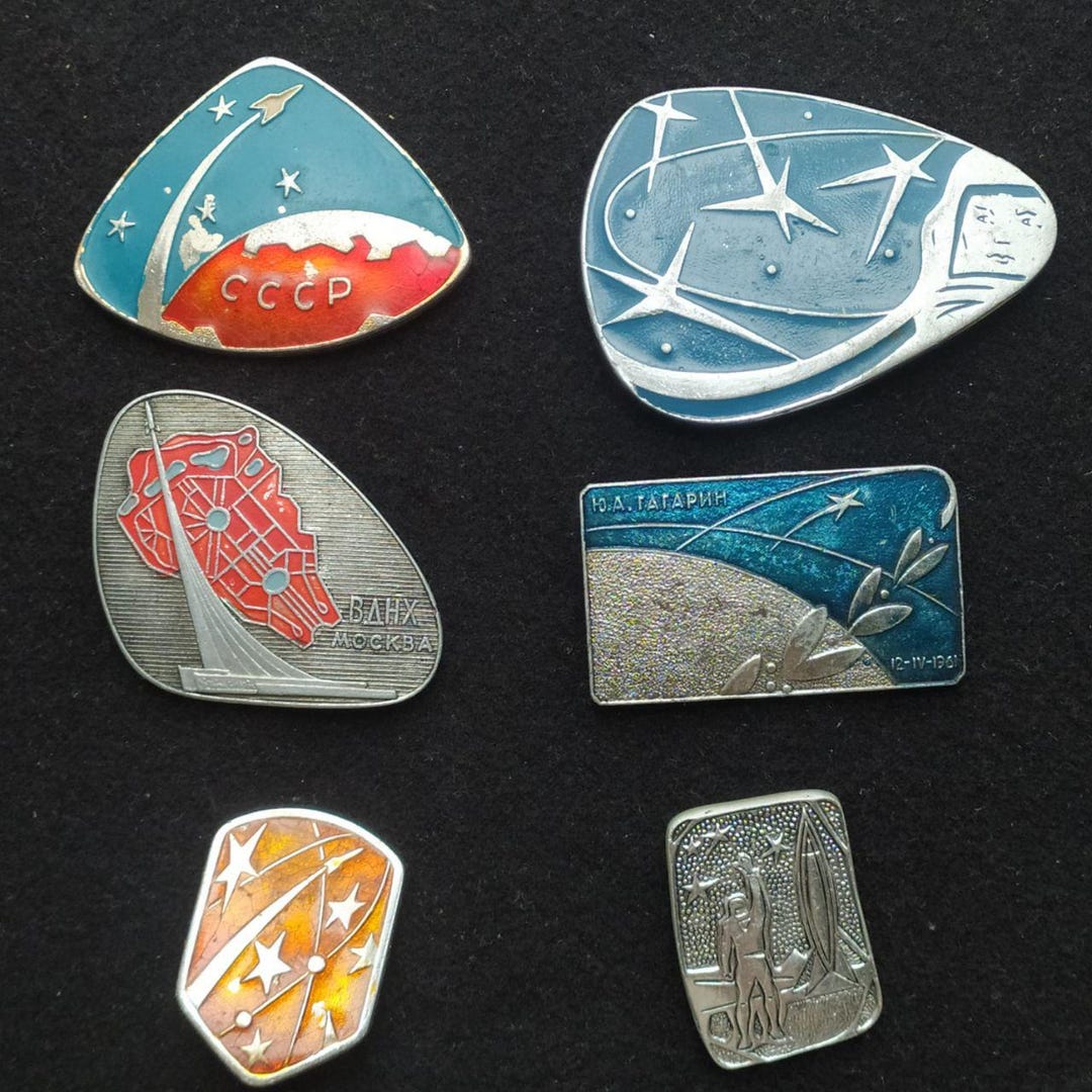 Large Soviet Space Pins Set of 6 - Big USSR Cosmos Badges - Yuri ...