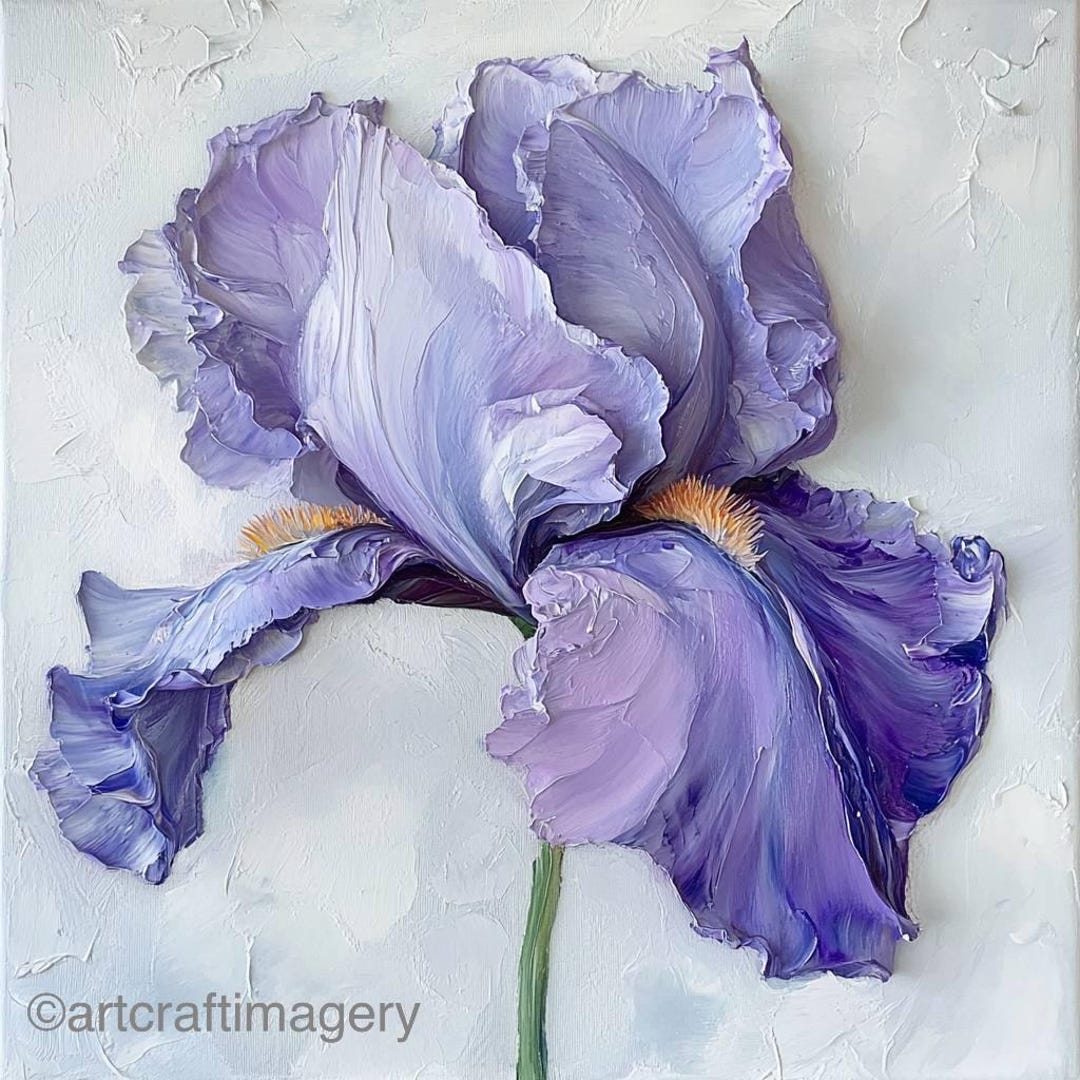 Printable Ethereal Lavender Iris Wall Art–textured Floral Oil Painting ...